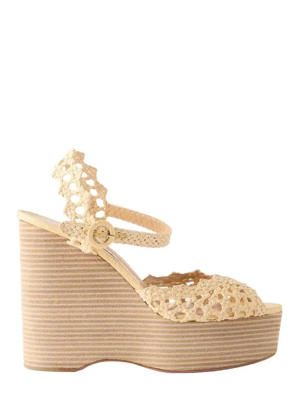 AQUAZZURA Bossa Nova 130 Raffia Platform Sandals - Cream