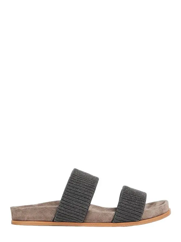 Brunello Cucinelli Bead-embellished Leather Sandals - Charcoal