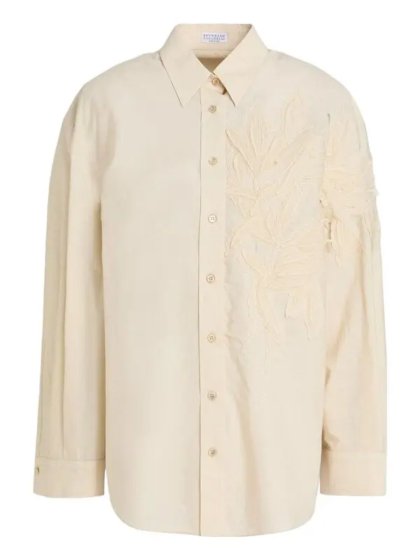 Brunello Cucinelli Appliquéd Cotton-blend Poplin Shirt - Cream