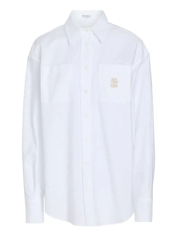 Brunello Cucinelli Embroidered Cotton-poplin Shirt - White