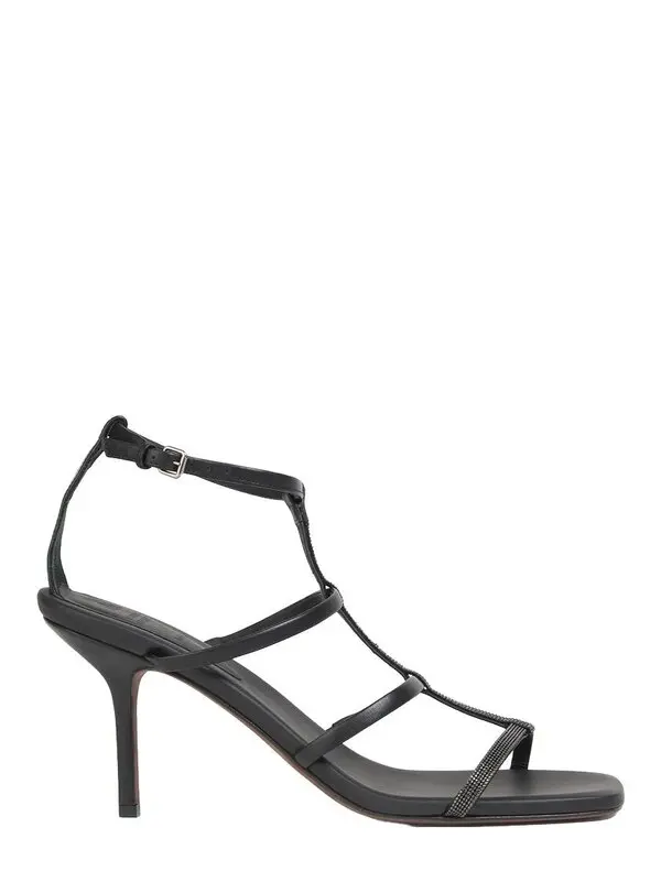 Brunello Cucinelli Bead-embellished Leather Sandals - Black