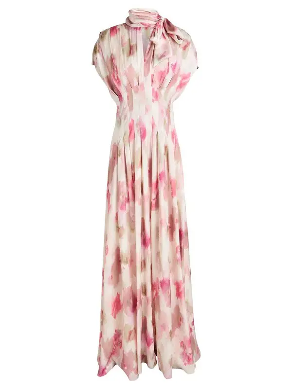 MIKAEL AGHAL Printed Crepe De Chine Maxi Dress - Pink