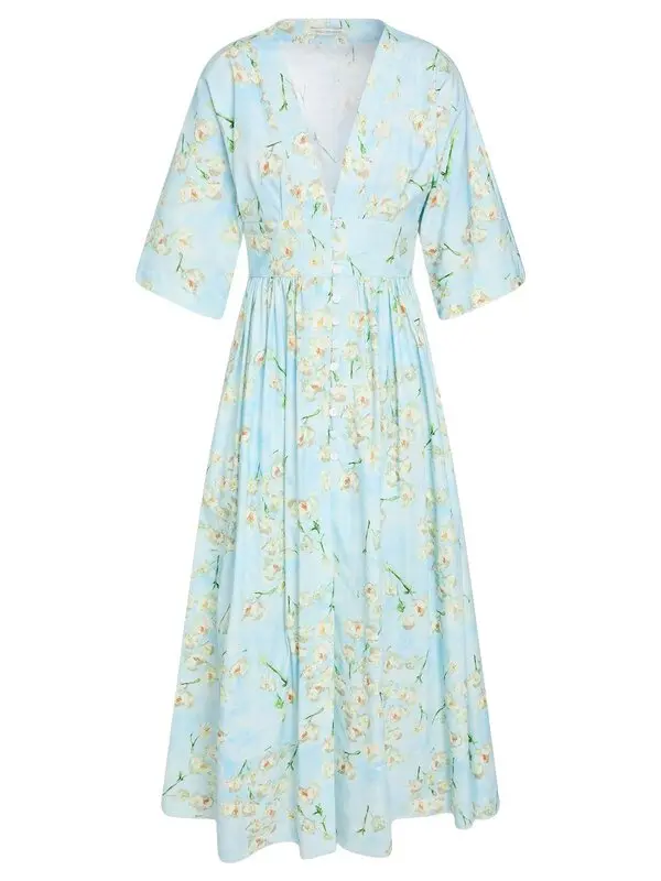 EMILIA WICKSTEAD Elowen Floral-print Cotton-poplin Midi Dress - Sky Blue