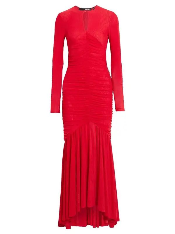 ROTATE BY BIRGER CHRISTENSEN Ruched Stretch-mesh Maxi Dress - Red