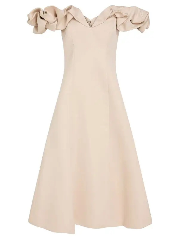 LEO LIN Satin Off-the-shoulder Midi Dress - Beige