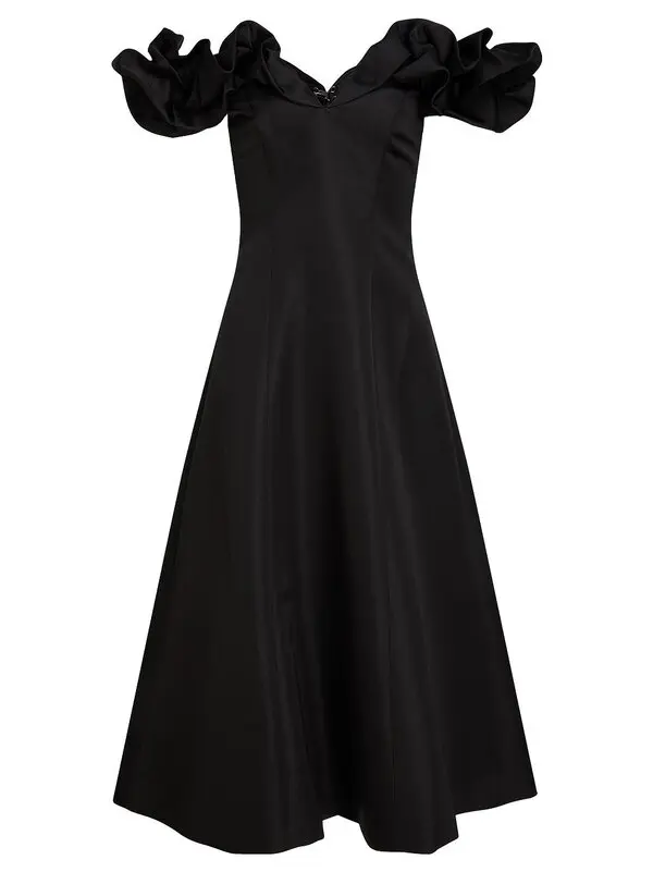 LEO LIN Satin Off-the-shoulder Midi Dress - Black