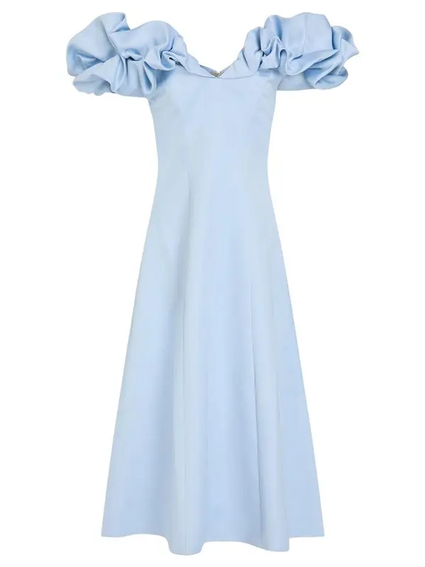 LEO LIN Satin Off-the-shoulder Midi Dress - Light Blue