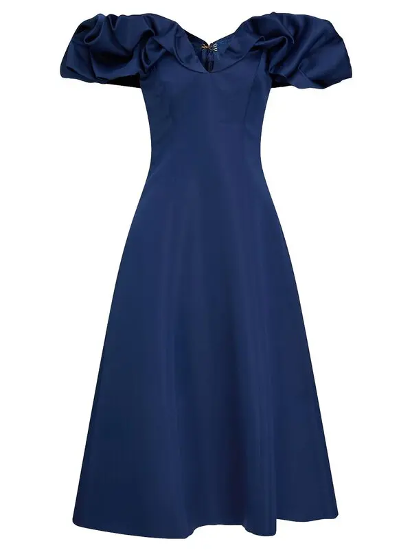 LEO LIN Satin Off-the-shoulder Midi Dress - Navy