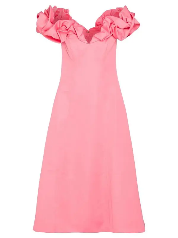 LEO LIN Satin Off-the-shoulder Midi Dress - Pink