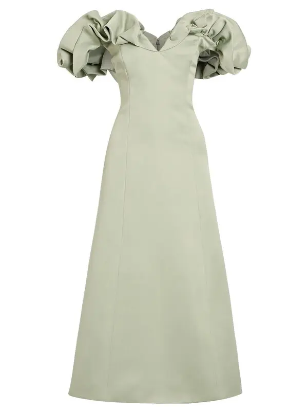 LEO LIN Satin Off-the-shoulder Midi Dress - Sage Green