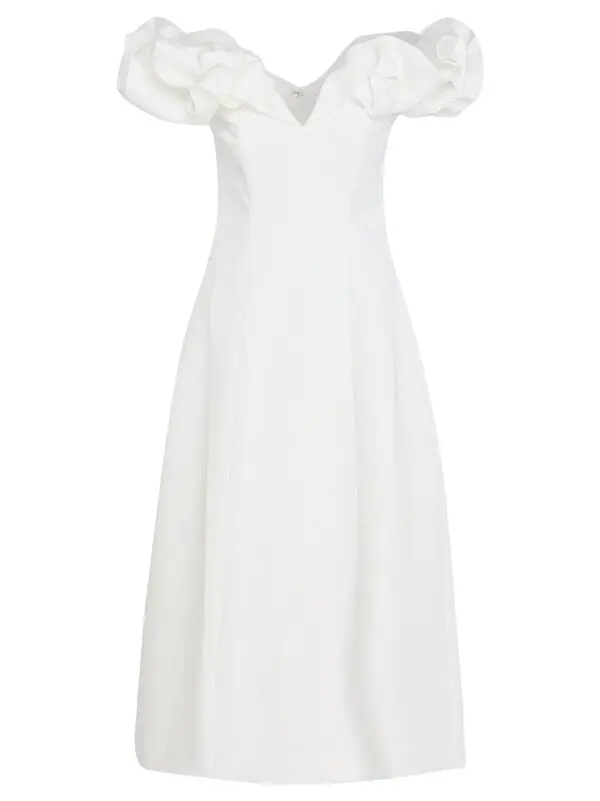 LEO LIN Satin Off-the-shoulder Midi Dress - White