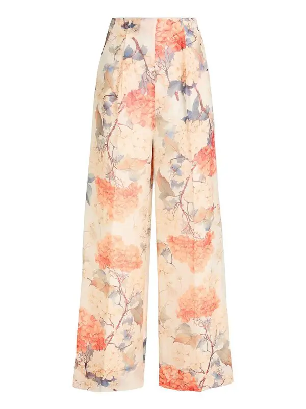 LEO LIN Luisa Floral-print Wide-leg Pants - Cream