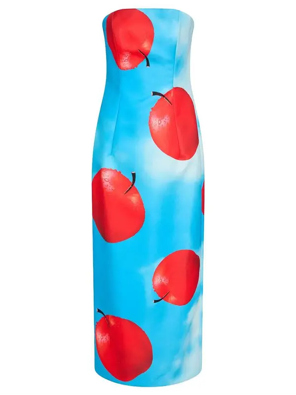 LEO LIN Rayna Strapless Printed Satin Maxi Dress - Azure