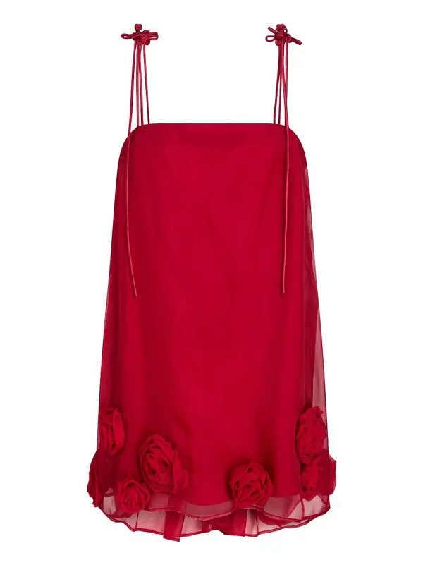 LEO LIN Xuan Floral-appliquéd Silk-organza Top - Crimson