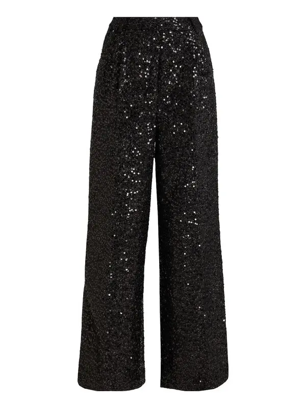 LEO LIN Greta Sequined Tweed Wide-leg Pants - Black