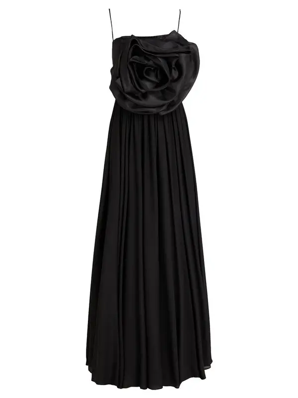 LEO LIN Bloom Rose Floral-appliquéd Organza Maxi Dress - Black