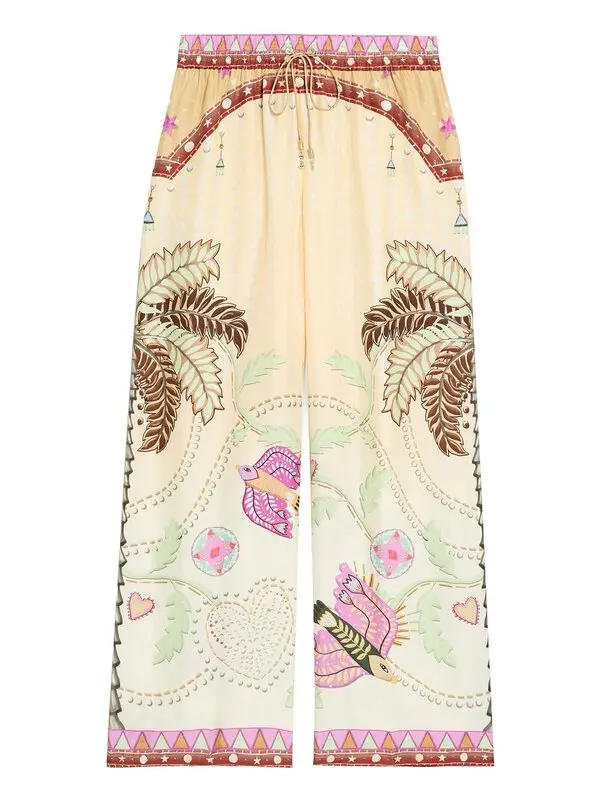 Camilla Printed Wide-leg Pants - Pastel Yellow