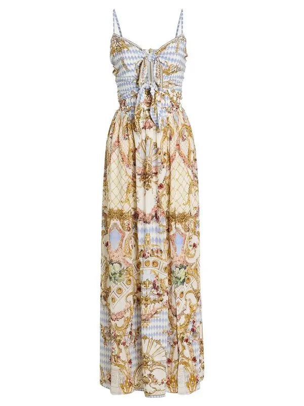 Camilla Crystal-embellished Printed Silk Crepe De Chine Maxi Dress - Light Blue