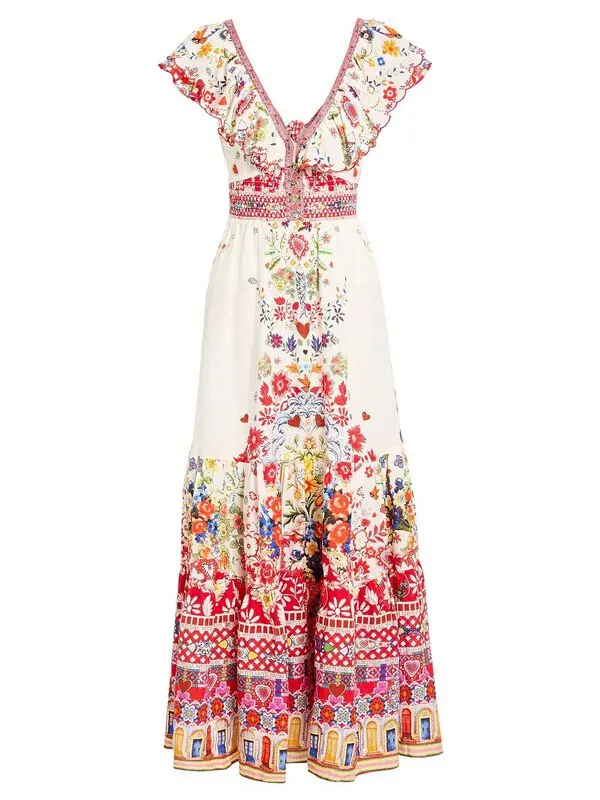 Camilla Crystal-embellished Printed Linen Maxi Dress - Red