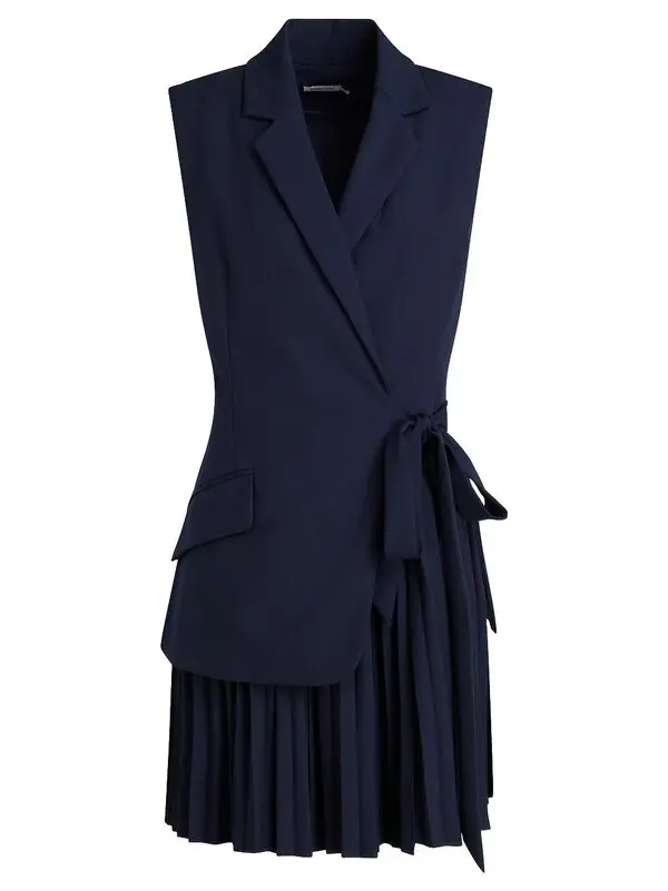 Simkhai Eman Pleated Crepe Mini Wrap Dress - Navy