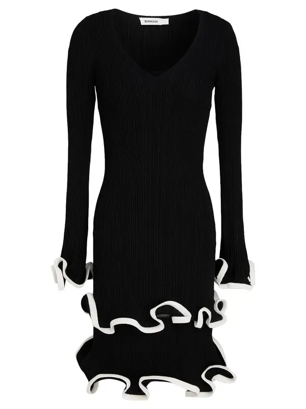 Simkhai Avalon Ruffled Ribbed-knit Mini Dress - Black