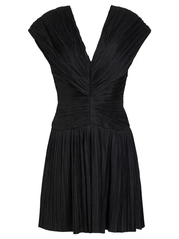 Simkhai Avarie Plissé Taffeta Mini Dress - Black