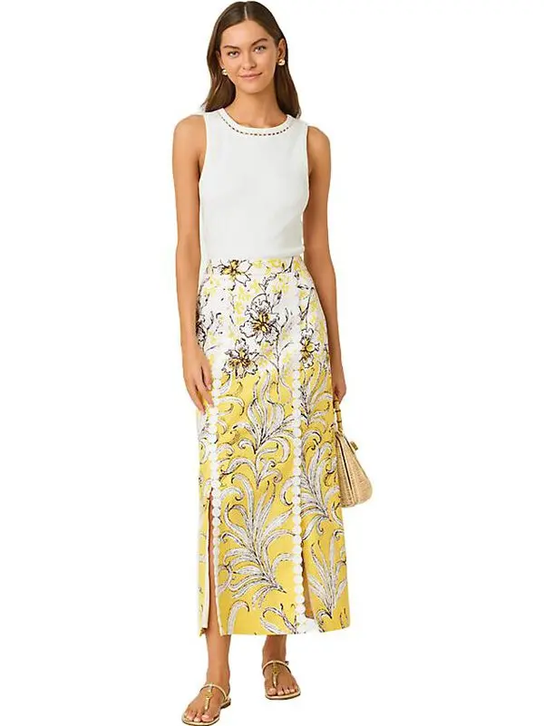 LILLY PULITZER Bradley Maxi Skirt - Estelle Yellow Bumbley Buzz Overlay Engineered Skirt