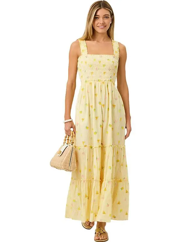 Lilly Pulitzer® Hadly Smocked Maxi Dress - Estelle Yellow Ltwt Oxford Stripe With Lemon Bee Embroi