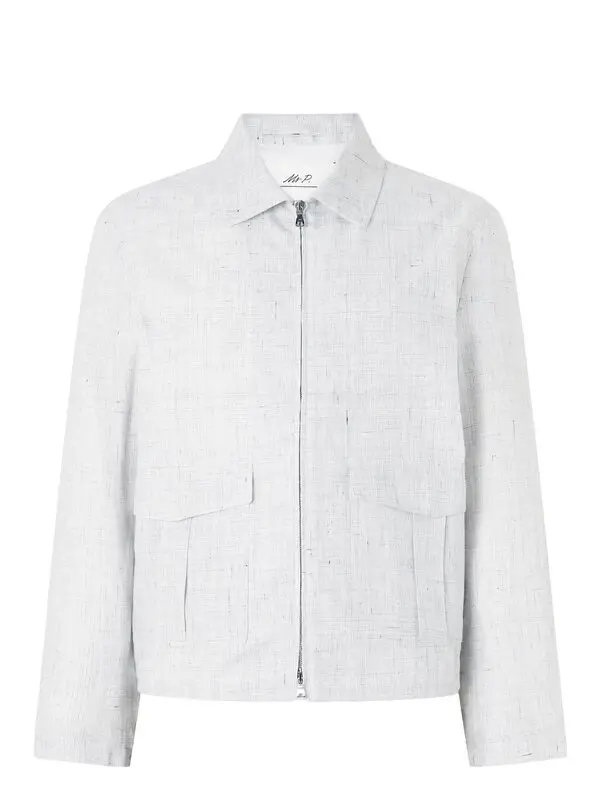 Mr P. Checked Linen Zip-up Blouson Jacket - White