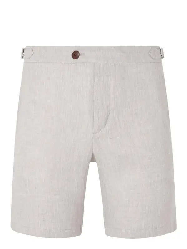 Mr P. Straight-leg Herringbone Linen Shorts - Neutrals
