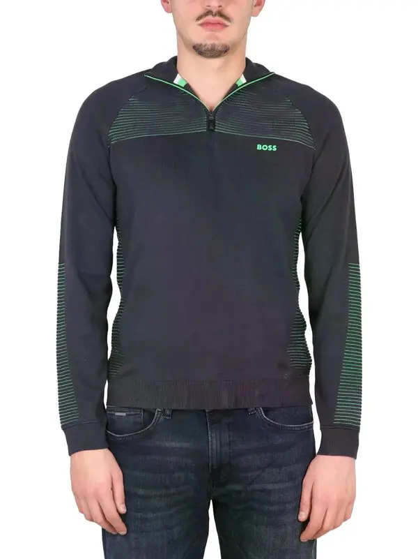 BOSS Striped Zip-neck Sweater - Blue