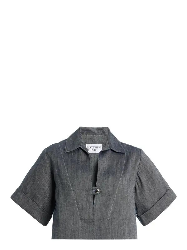 Matthew Bruch Linen-cotton Denim Popover Shirt - Navy