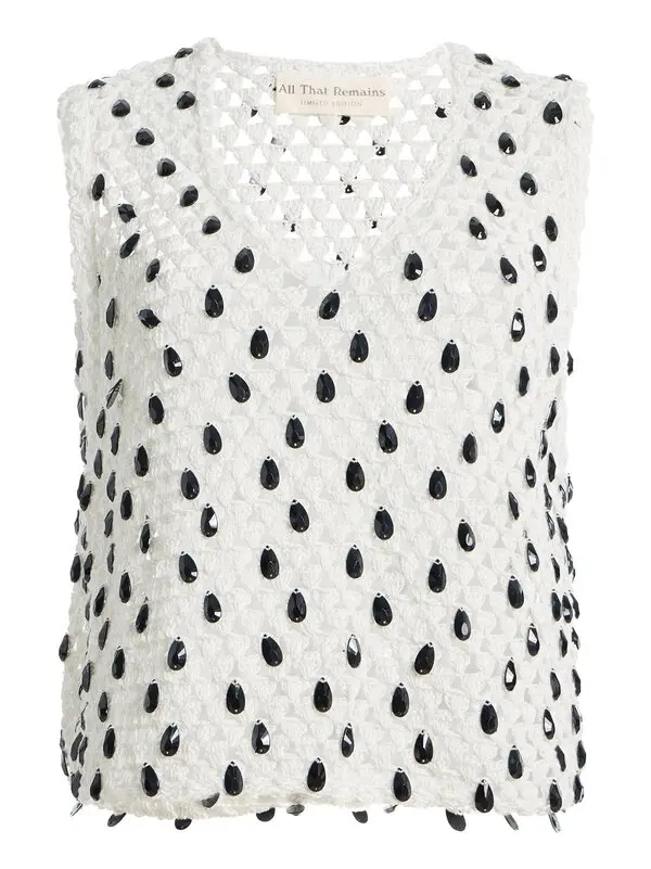 ALL THAT REMAINS Lola Crocheted Cotton Top With Beaded Finish - Black,white