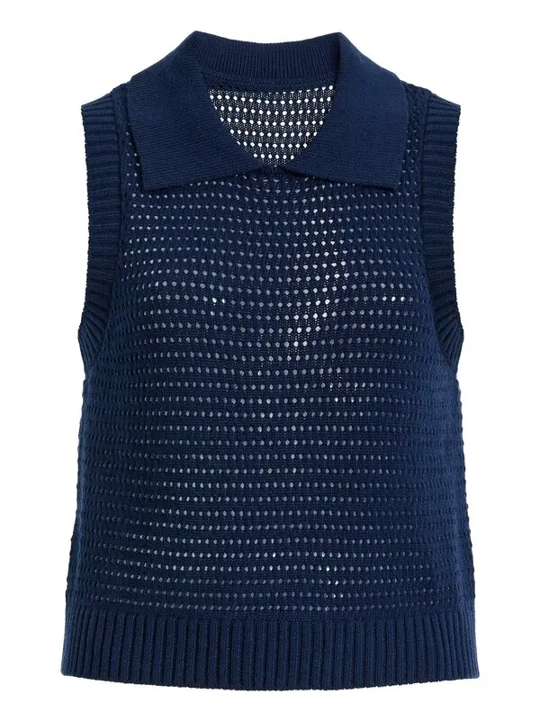 Matthew Bruch Cable Mesh Collared Tank Top - Navy