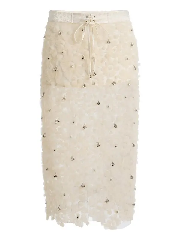 SIEDRES Siam Floral-appliquéd Tulle Midi Skirt - White