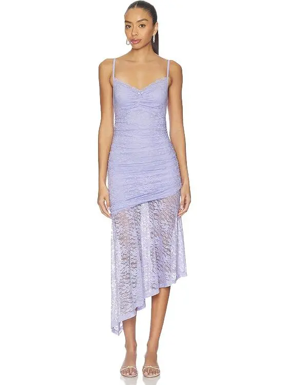 RUNAWAY THE LABEL Dia Asymmetrical Hem Midi Dress - Lavender