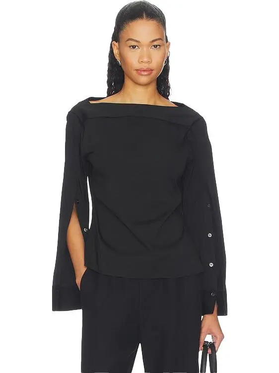 Theory Open Sleeve Boatneck Top - Black