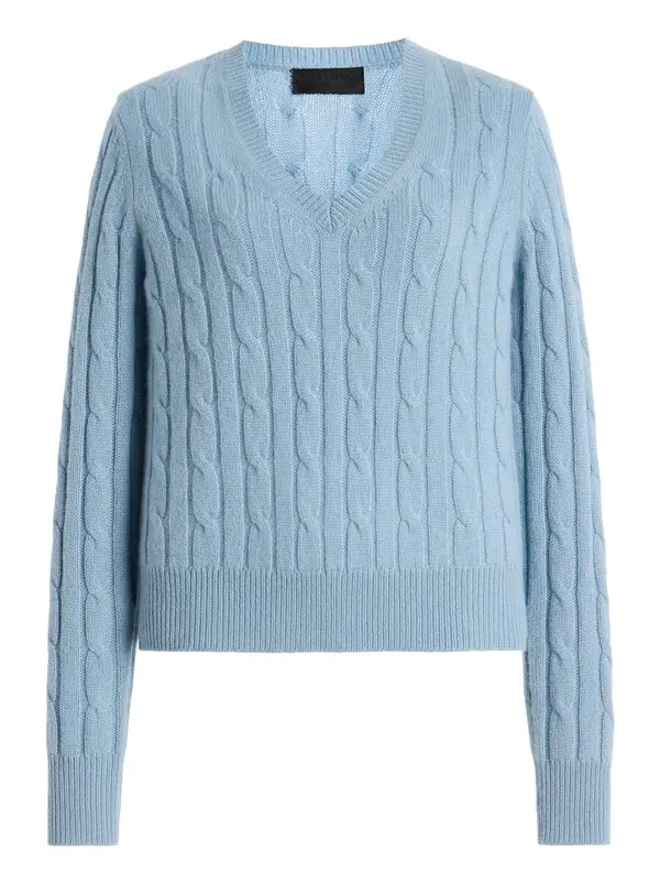 NILI LOTAN Camelia Cable-knit V-neck Cashmere Sweater - Blue