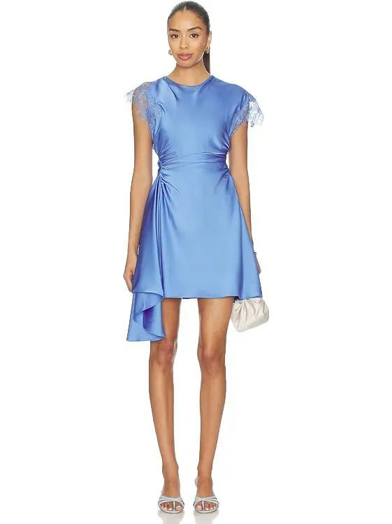 AMUR Zina Ruched Mini Dress With Lace Trim - Blue