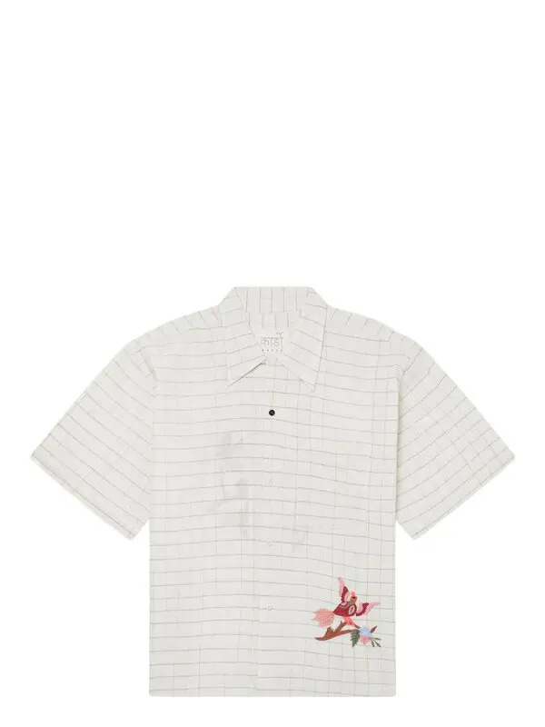 KARDO Rohit Embroidered Checked Cotton Shirt - Neutrals