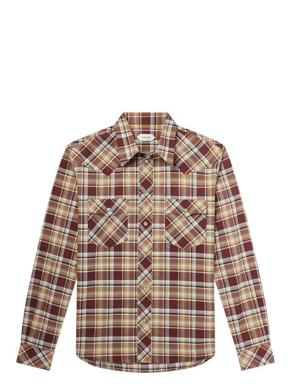 Versace Checked Cotton Shirt - Brown