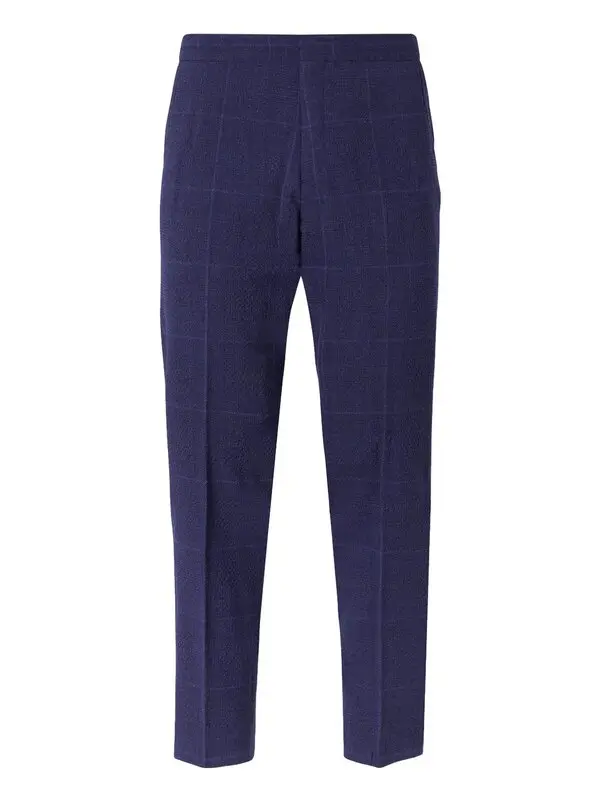 Mr P. Slim-fit Tapered Checked Wool-blend Trousers - Blue