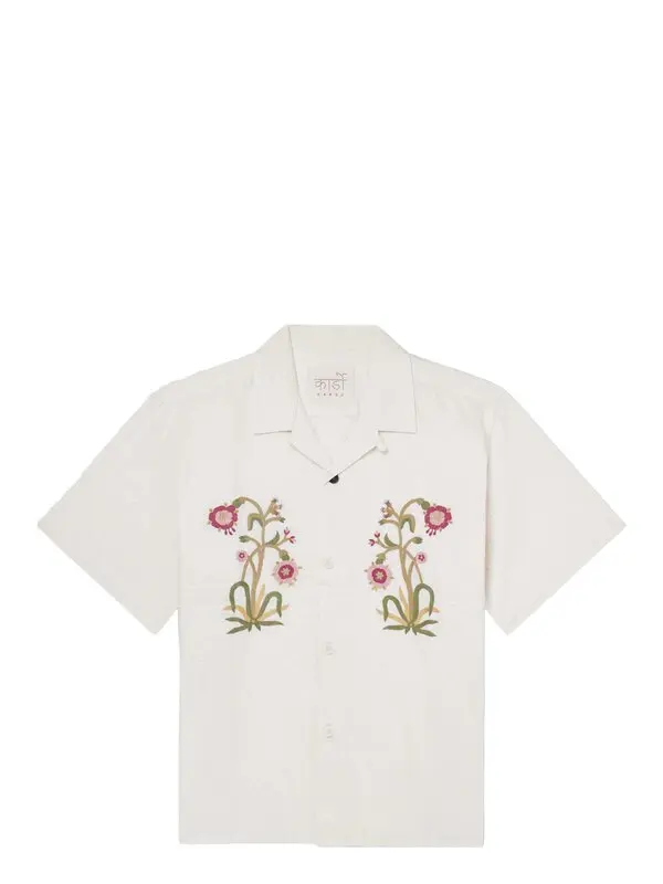 KARDO Ronald Convertible-collar Embroidered Cotton Shirt - Ecru