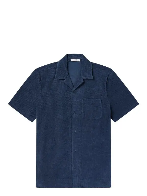 Mr P. Camp-collar Cotton-terry Shirt - Blue