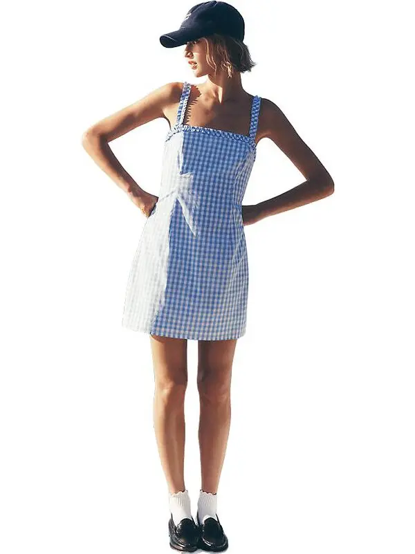 MARE MARE Gingham Square-neck Mini Dress - Blue Gingham