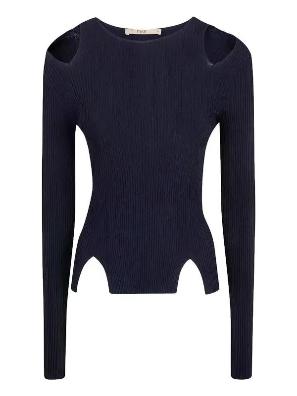 NUUR Ribbed Knit Sweater With Cut-out Detailing - Black