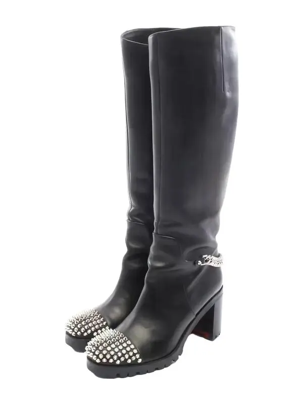 CHRISTIAN LOUBOUTIN 2000s Leather Boots With Spike And Stud Detailing - Black