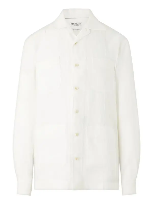 Brunello Cucinelli Guayabera Linen Overshirt - White