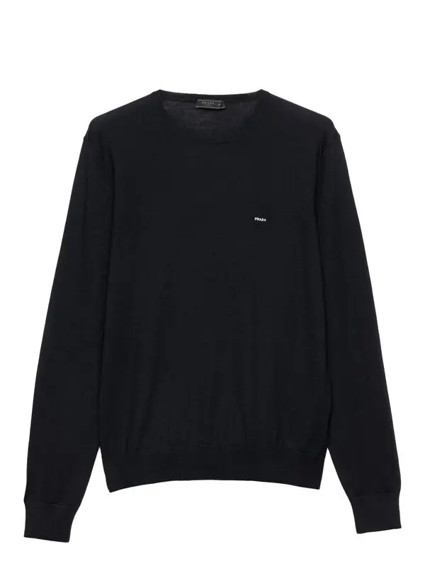 Prada Superfine Wool Crew-neck Sweater - Navy