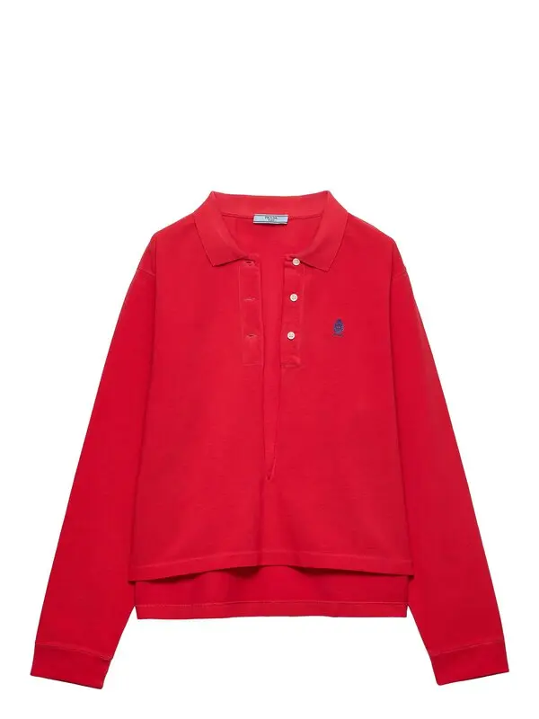 Prada Long-sleeved Cotton Piqué Polo Shirt - Red